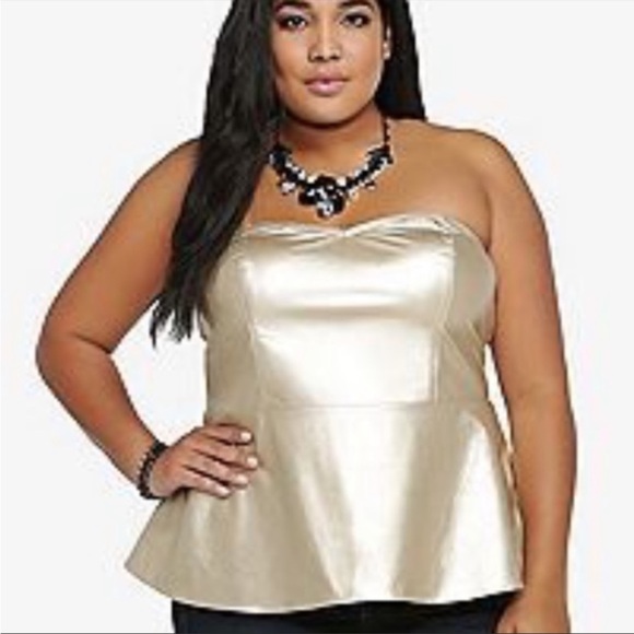torrid | Tops | Torrid Peplum Strapless Metallic Gold Top Sz Or 2 Faux ...